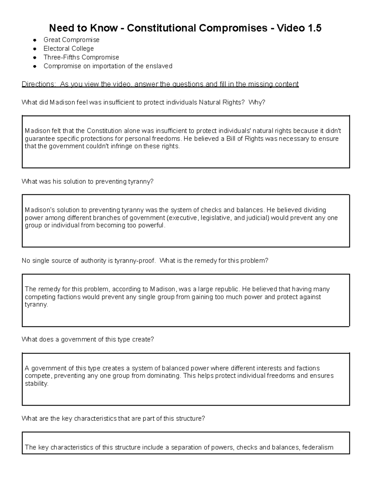 Constitutional Compromises Video 1.5 - Need to Know - Constitutional ...