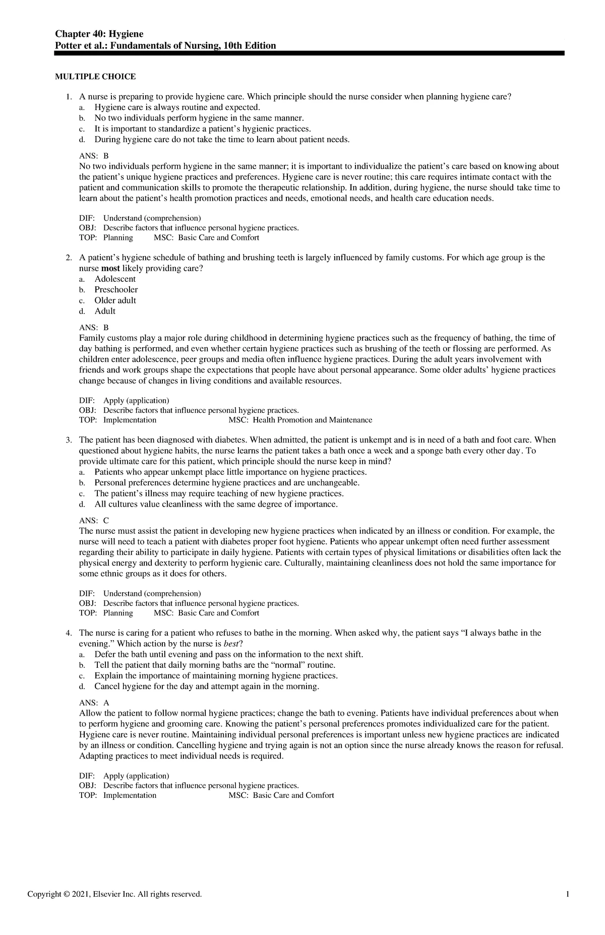 Exam View - Chapter 32 - Chapter 32: Complementary Therapies and Integrative Health Potter et al ...