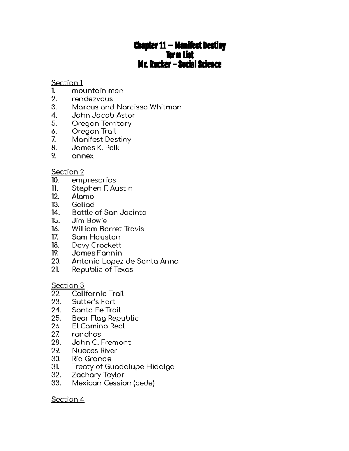 Chapter 11 - Manifest Destiny: Key Terms and Concepts - Studocu