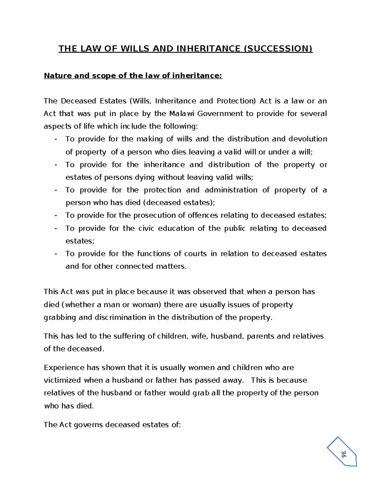 Wills Notes: Understanding the Law of Inheritance in Malawi (LAW 101 ...