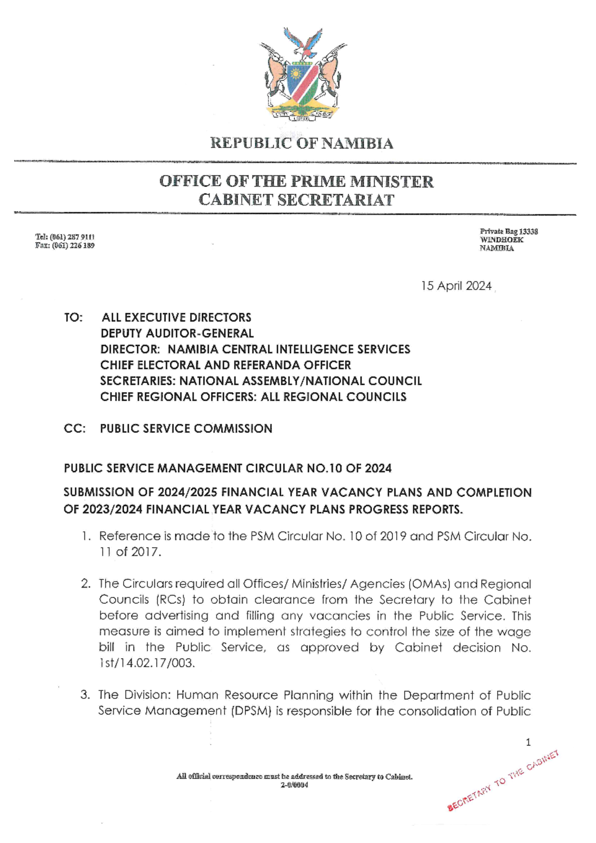 PSM Circular No 10 of 2024: Submission Guidelines for Vacancy Plans ...