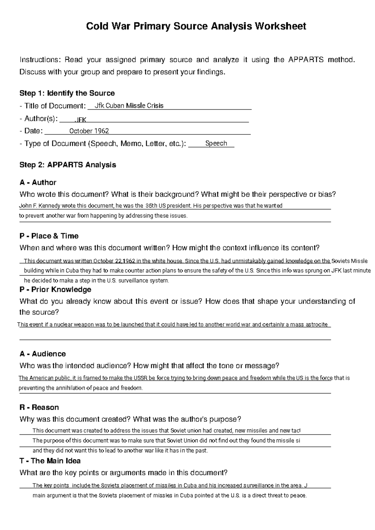 Cold War Primary Source Analysis Worksheet - Isabella Morgan Casallas ...