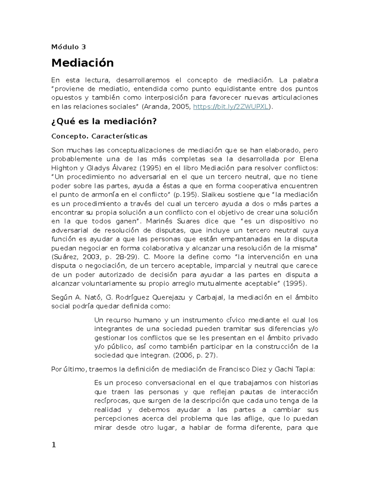 Módulo 3: Conceptos y Modelos de Mediación en Conflictos - Studocu