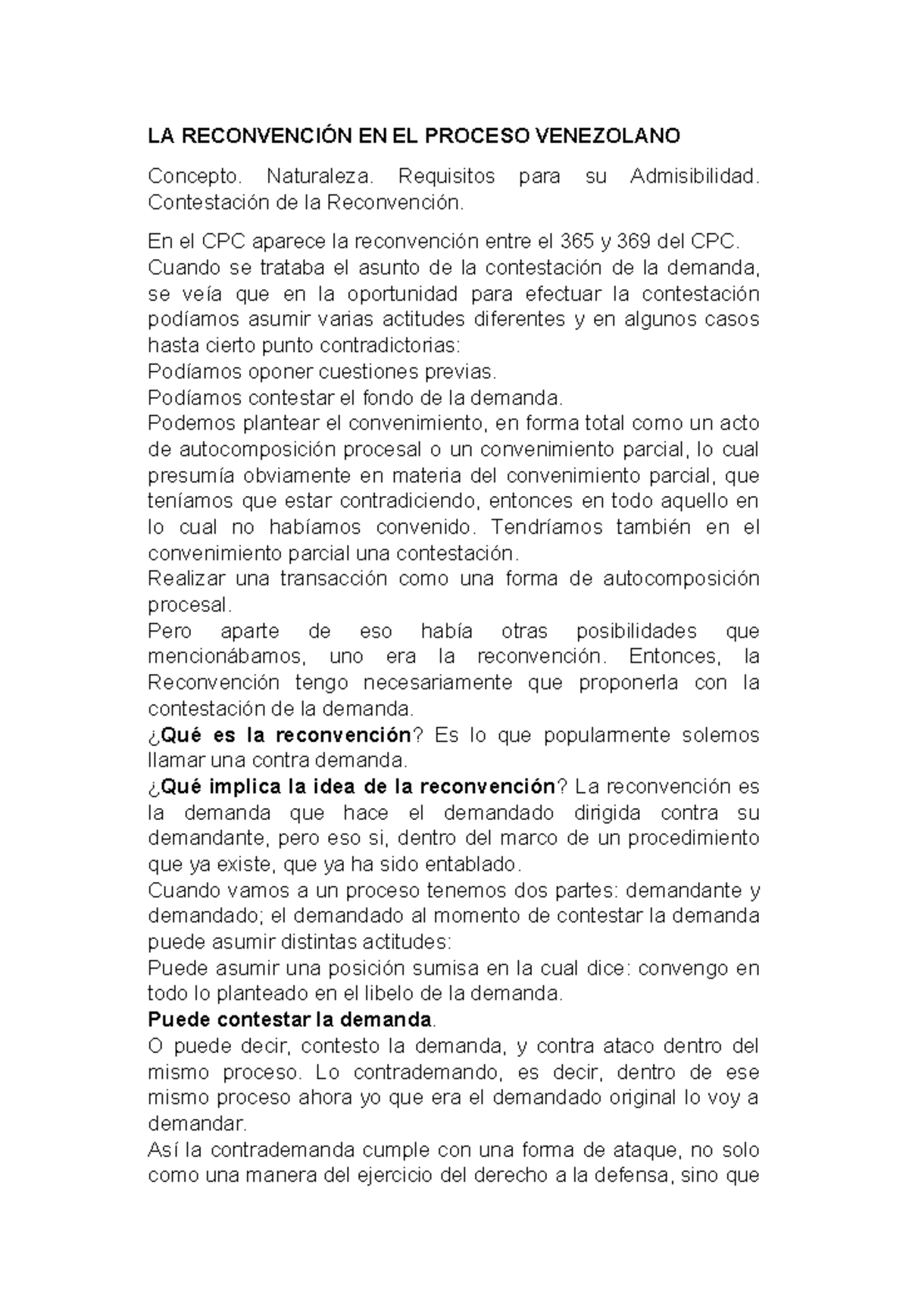 LA RECONVENCIÓN EN EL PROCESO VENEZOLANO: Conceptos y Requisitos (CPC ...