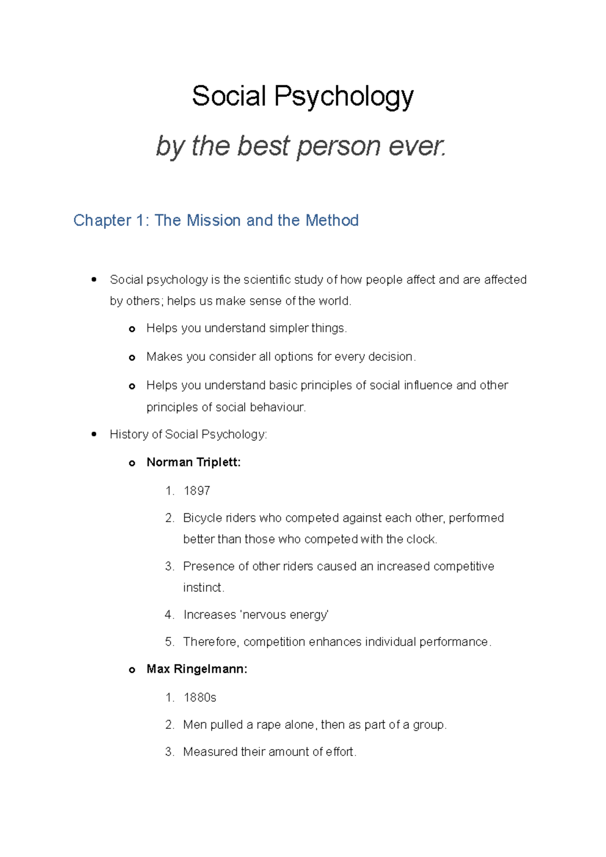 Social Psychology Notes - Social Psychology by the best person ever ...