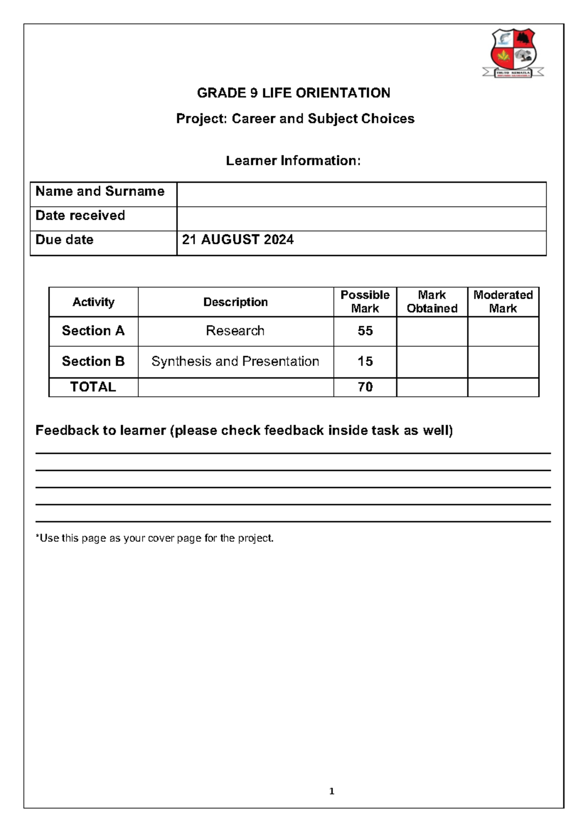 Gr9 LO Project: Career & Subject Choices Task 2 Details - Studocu