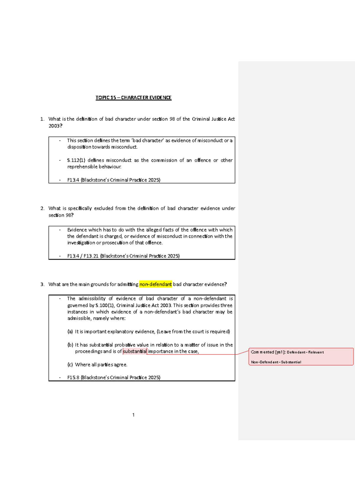 SG7 - Criminal Litigation: Bad Character Evidence Overview - Studocu