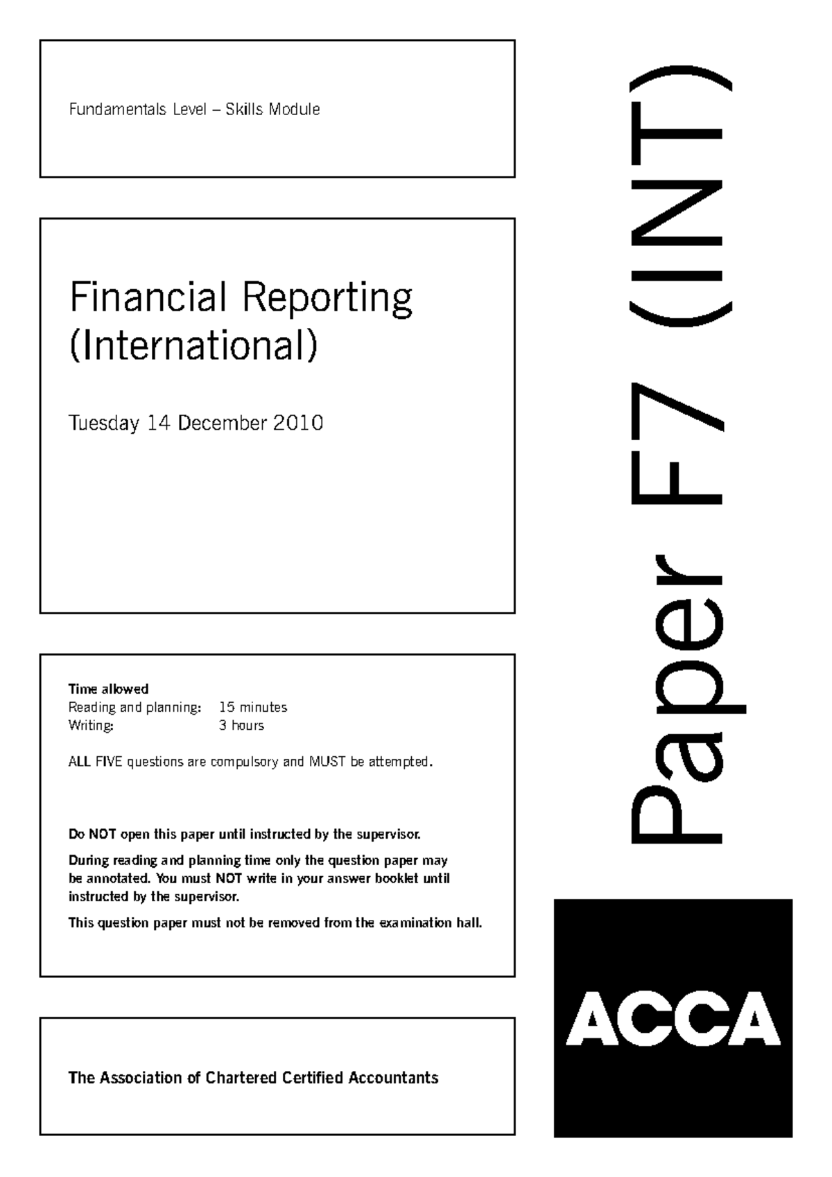 FR F7 DEC 2010 - Past Exam Paper for Financial Reporting (INT) - Studocu