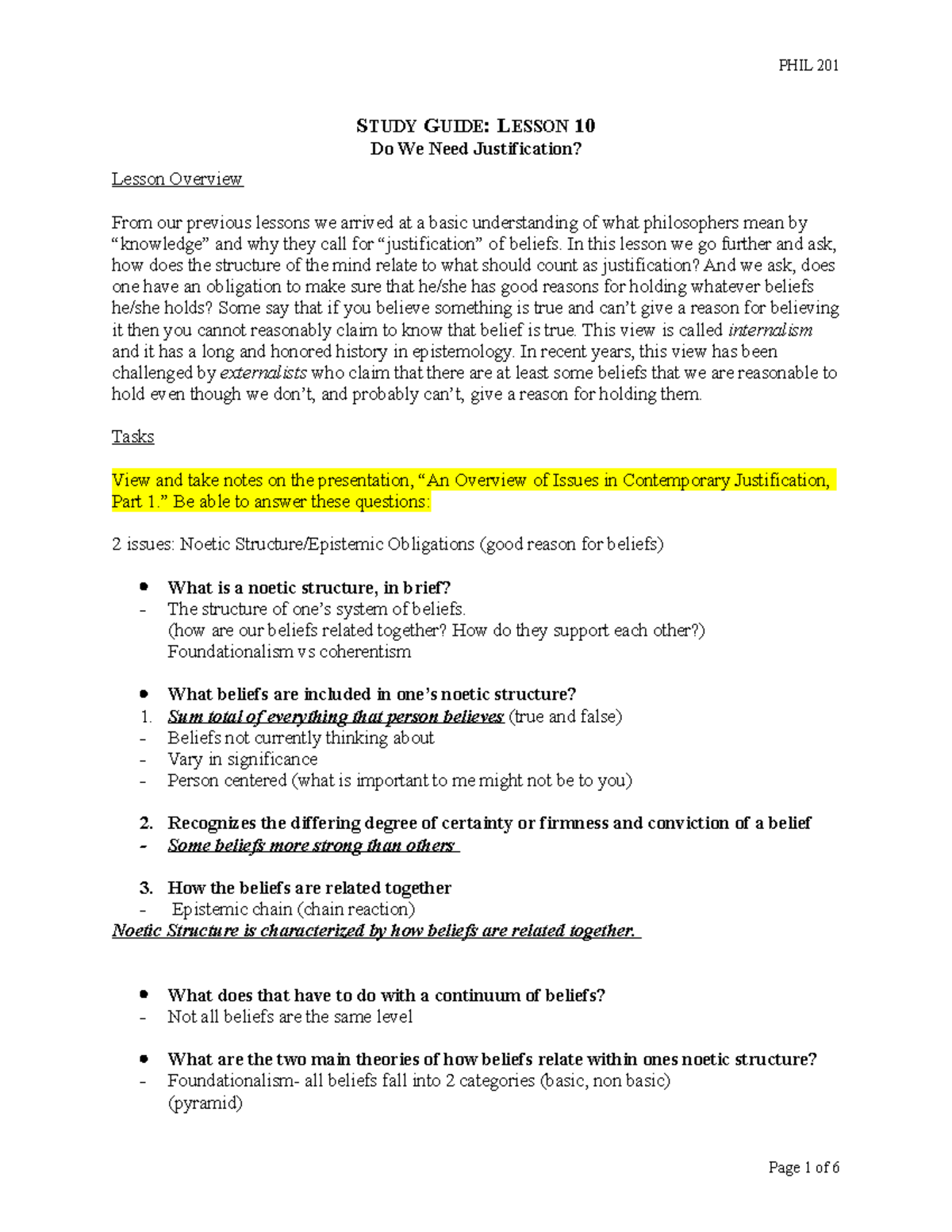 Study Guide Lesson 10 - STUDY GUIDE: LESSON 10 Do We Need Justification ...