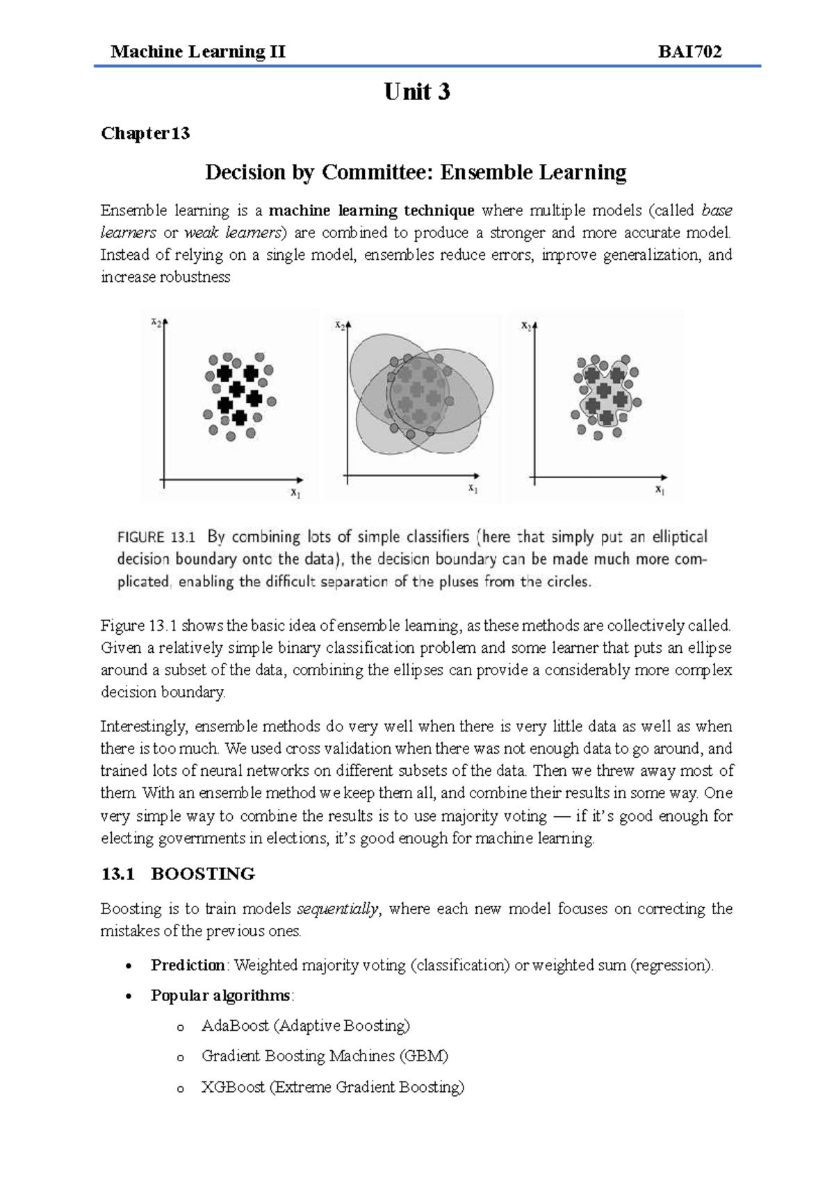 Machine Learning II BAI702 Unit 3: Ensemble Learning Techniques - Studocu