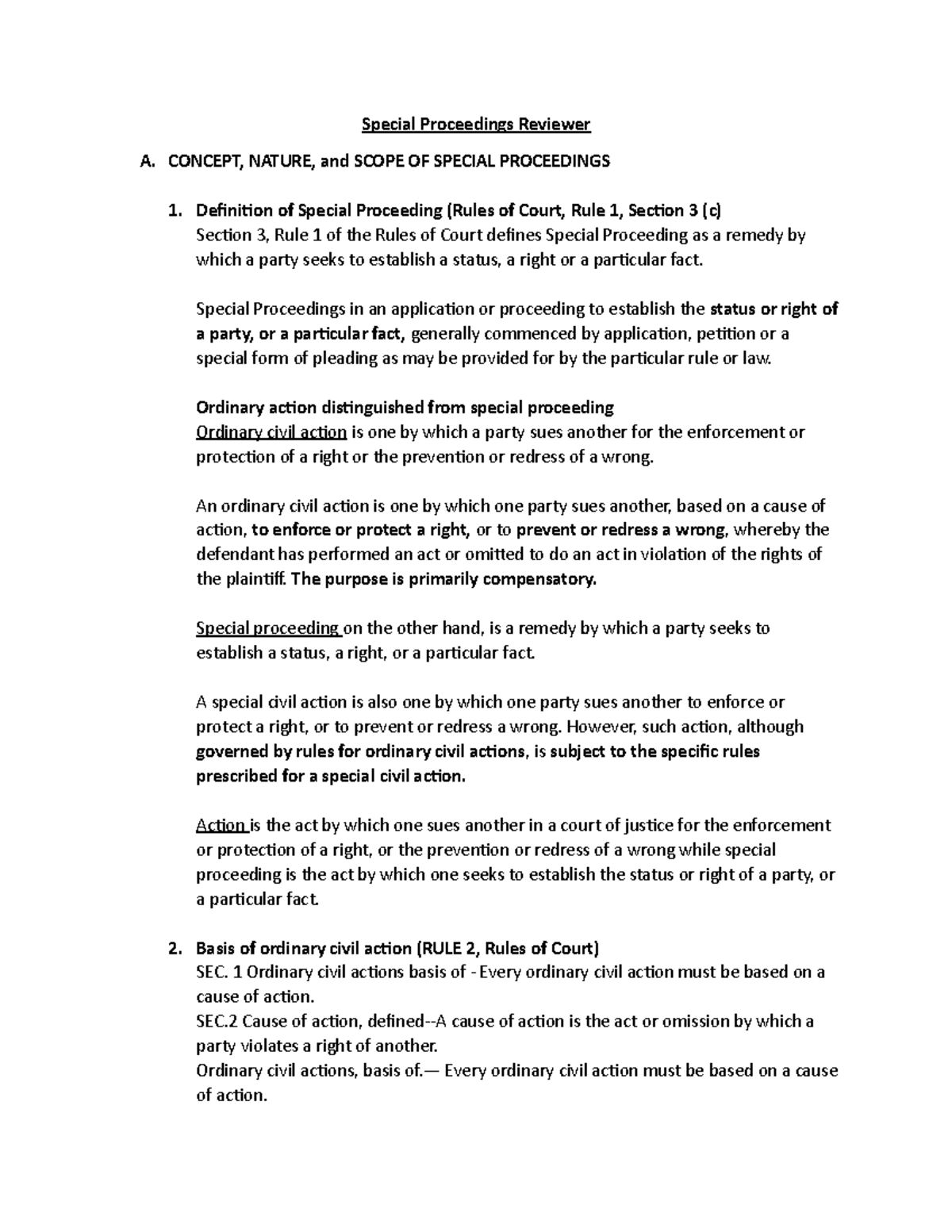 Special Proceedings Review Guide for Legal Studies (SP-Review) - Studocu