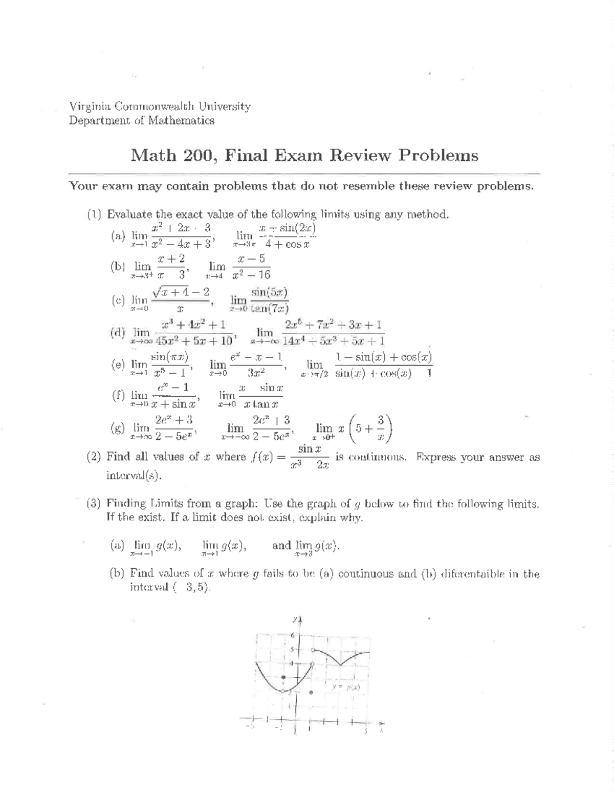 Math200 Final Exam Review: Key Problems and Solutions - Studocu