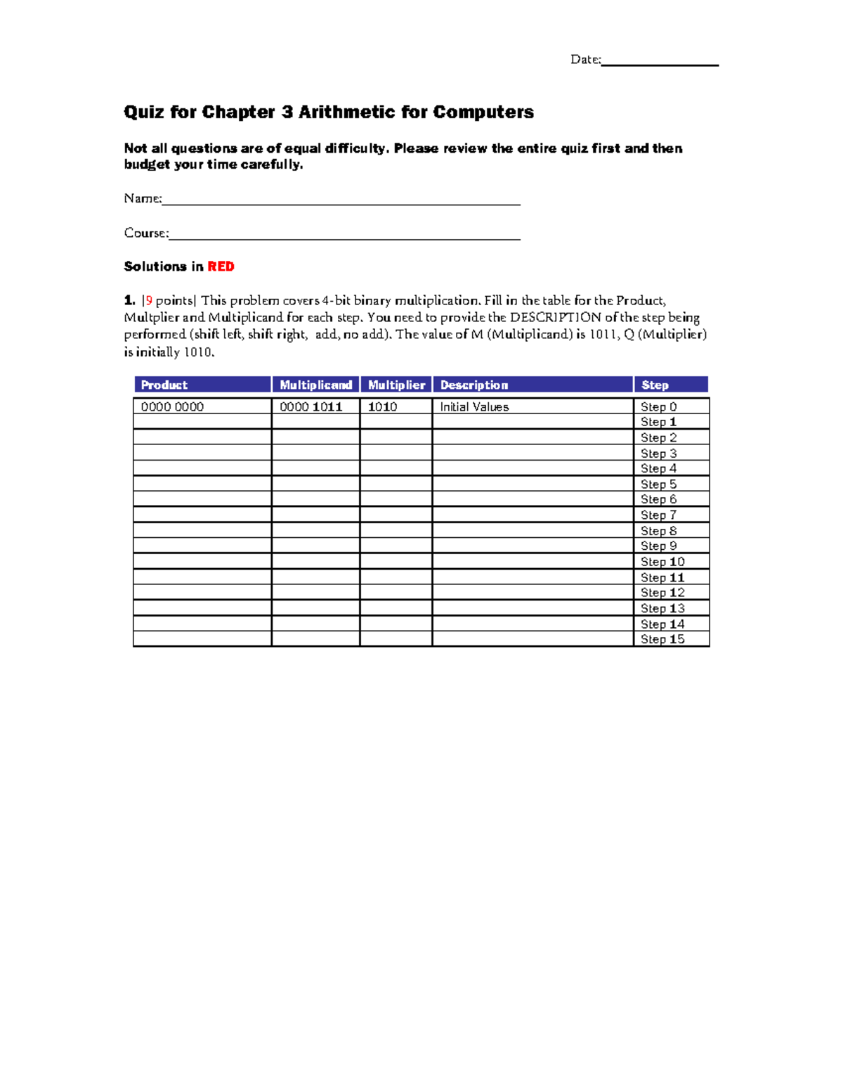 Quiz for Chapter 3: Computer Arithmetic Solutions and Explanations - Studocu