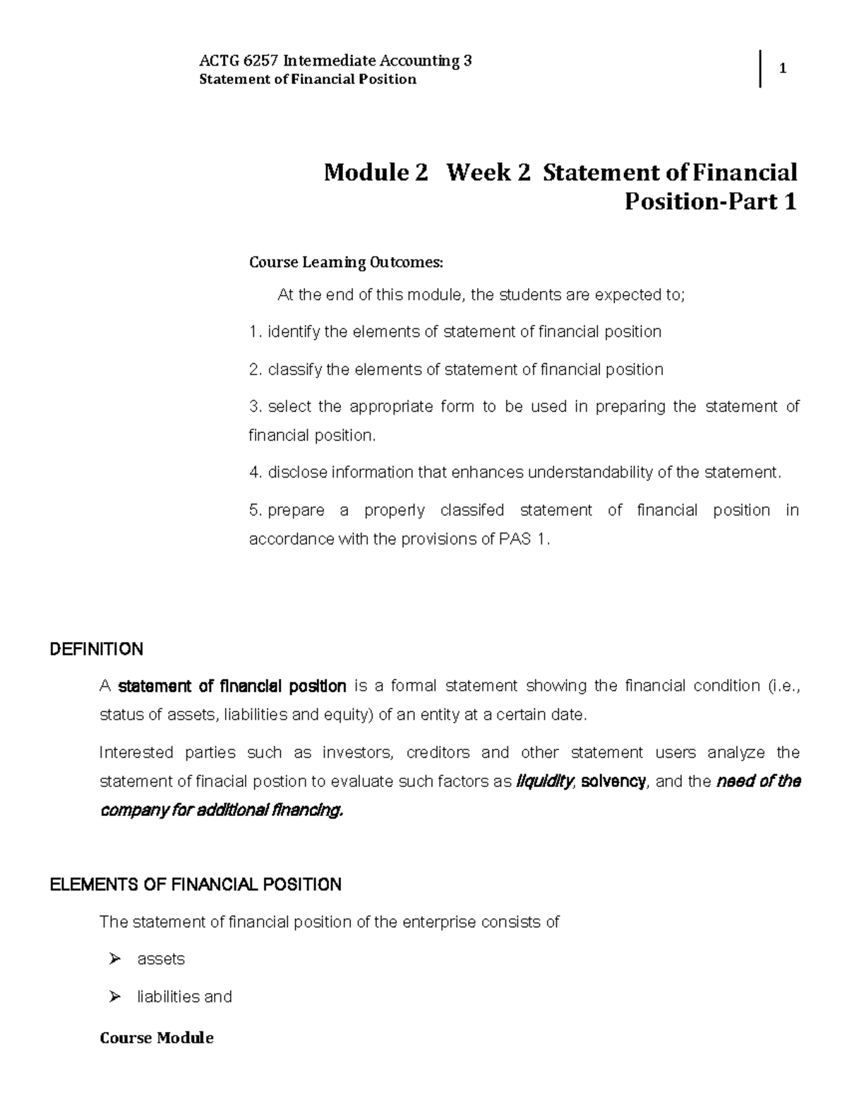 W2 Module 2 Statement of Financial - ACTG 6257 Intermediate Accounting ...