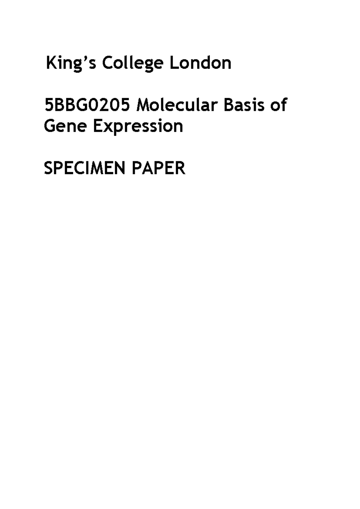 5BBG0205 Specimin paper Parts A B with Answers 2024-5 - King’s College ...