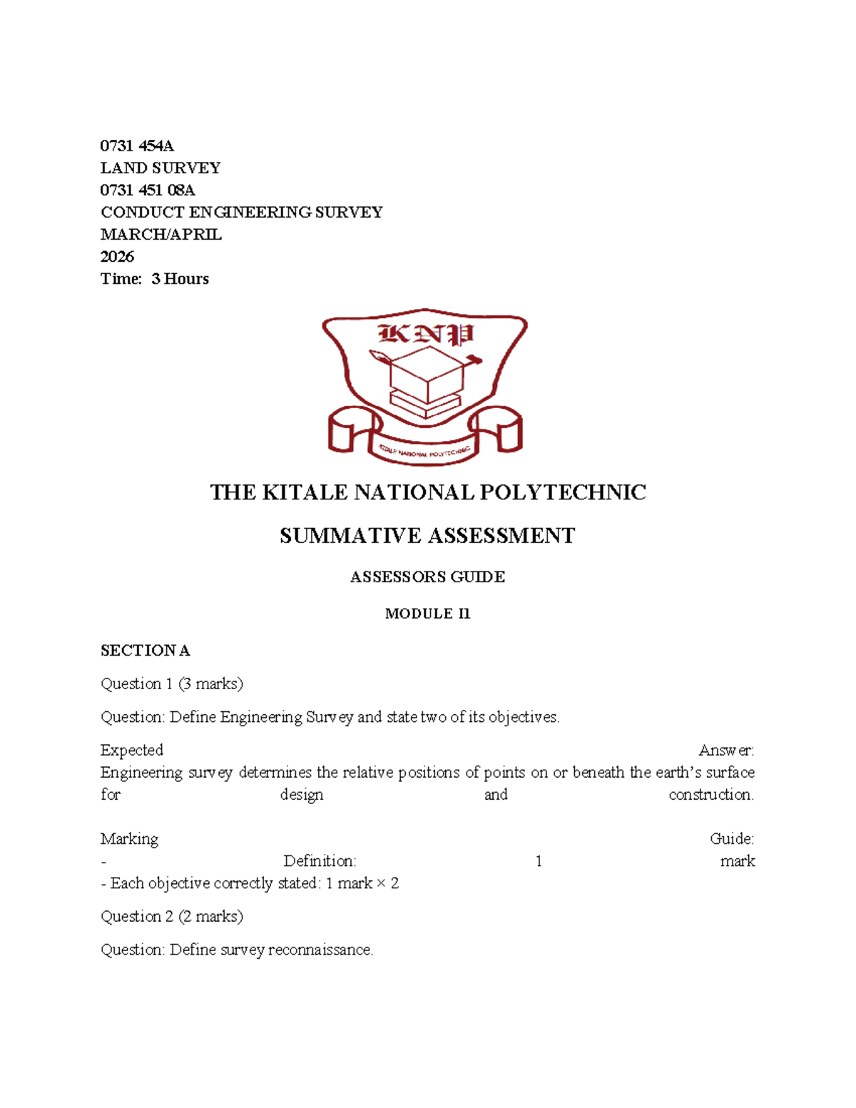 0731 454A Engineering Survey Marking Scheme - Set 2 Level 5 - Studocu