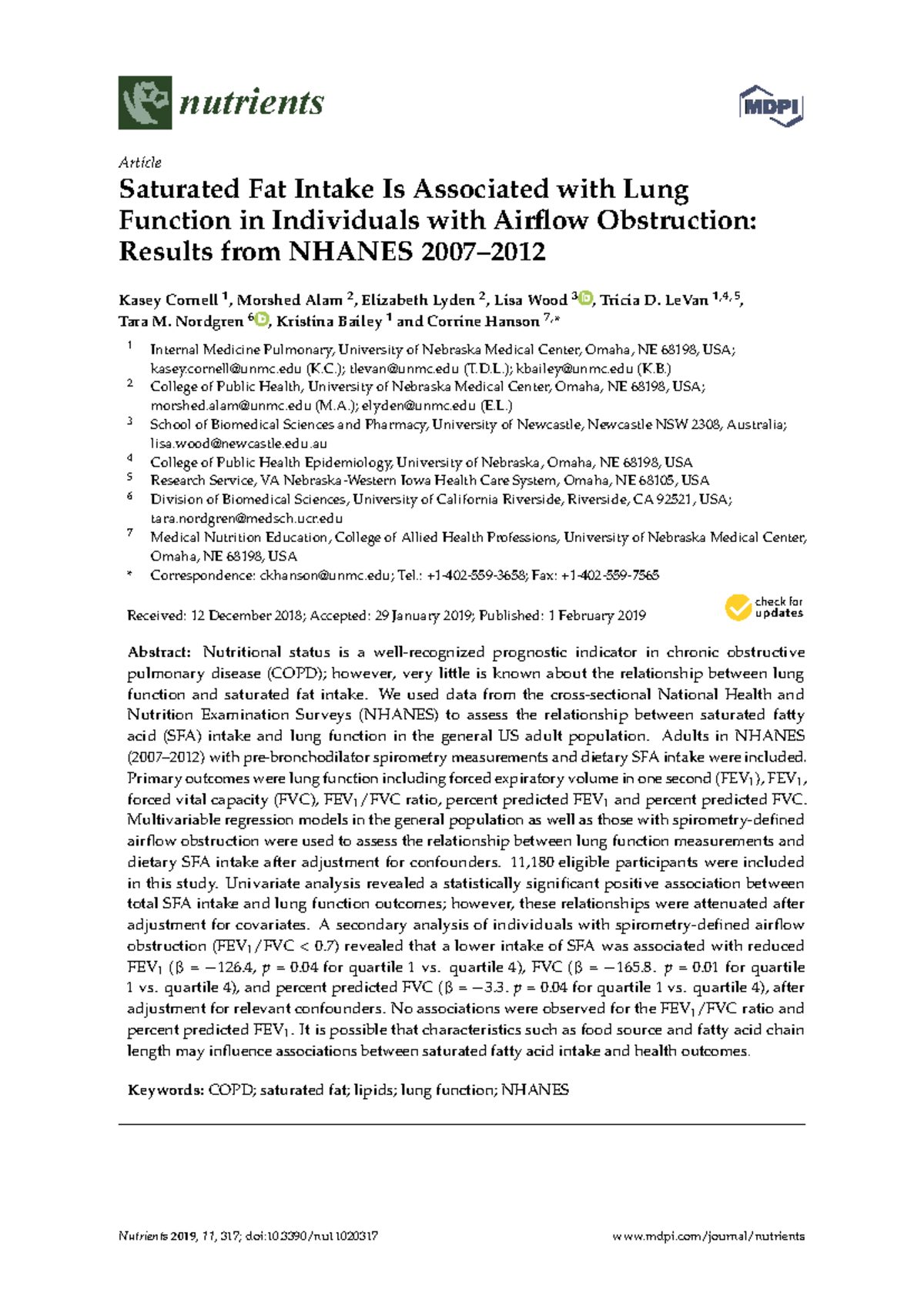 Saturated Fat Intake and Lung Function in COPD: NHANES Study Insights ...