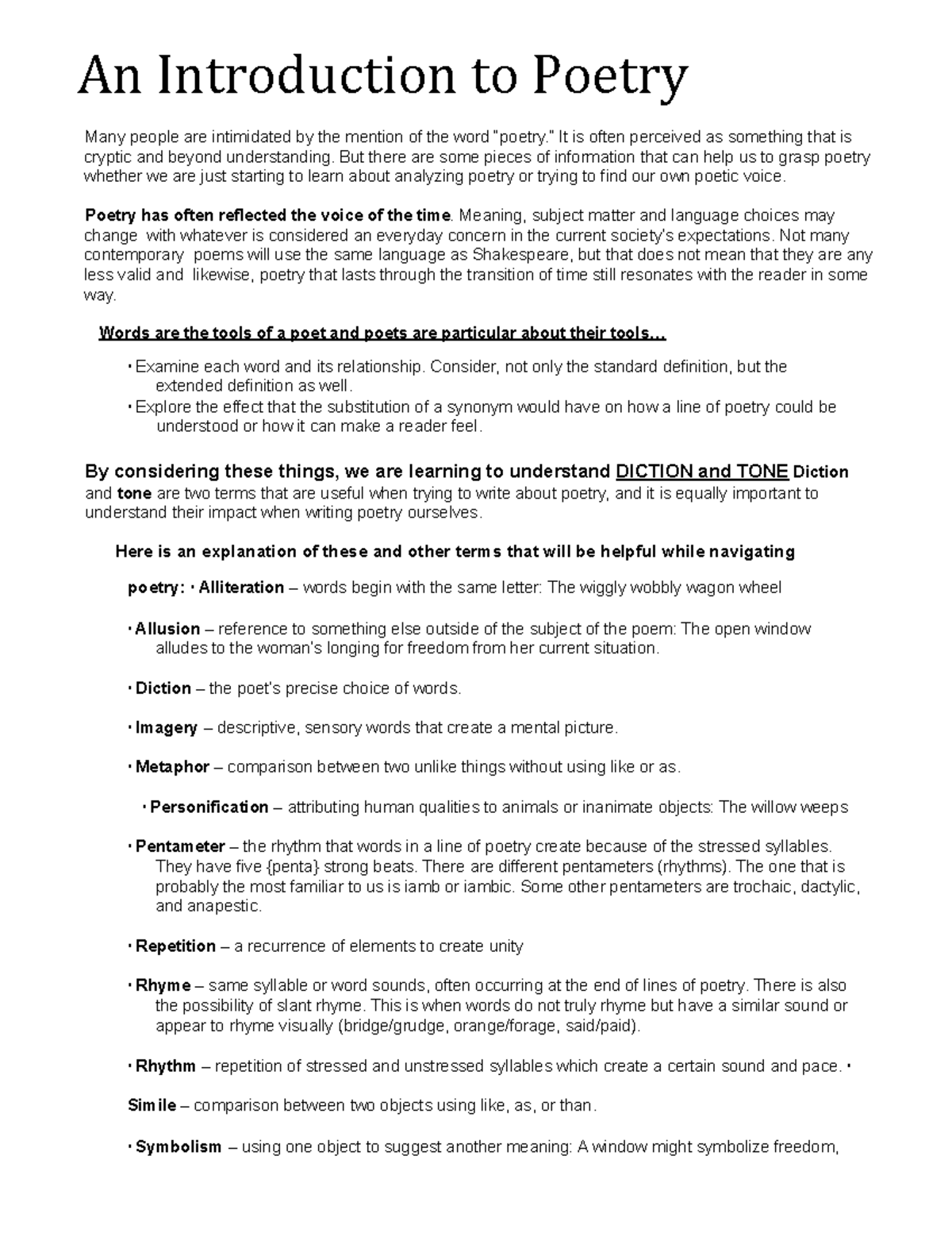 Intro to Poetry - Key Concepts and Analysis for Beginners - Studocu