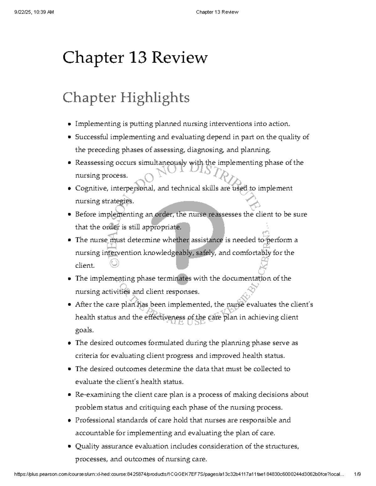Chapter 13 Review: Implementation & Evaluation in Nursing Process ...