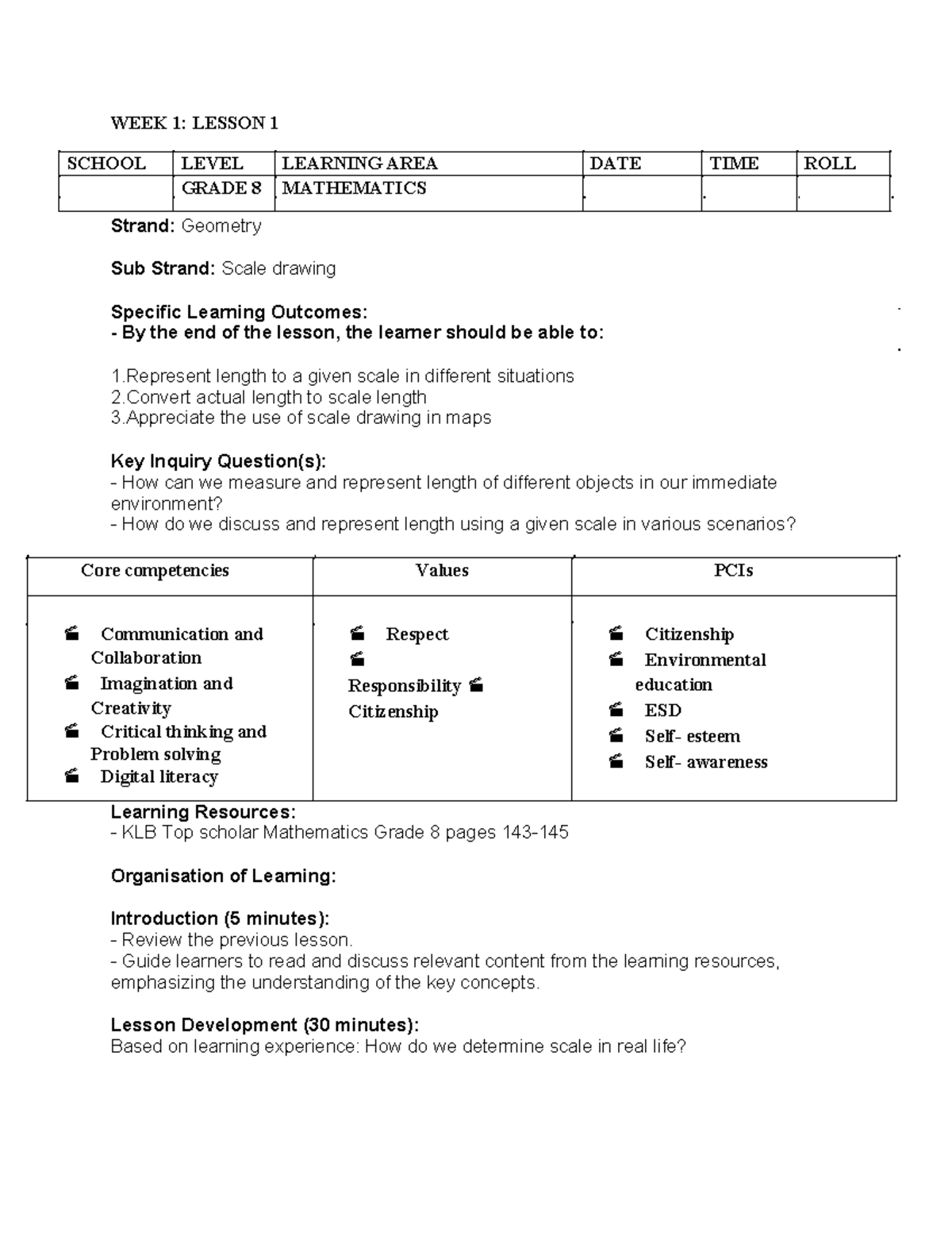 Grade 8 TERM 3 Mathematics Lesson Plans: Geometry & Scale Drawing - Studocu