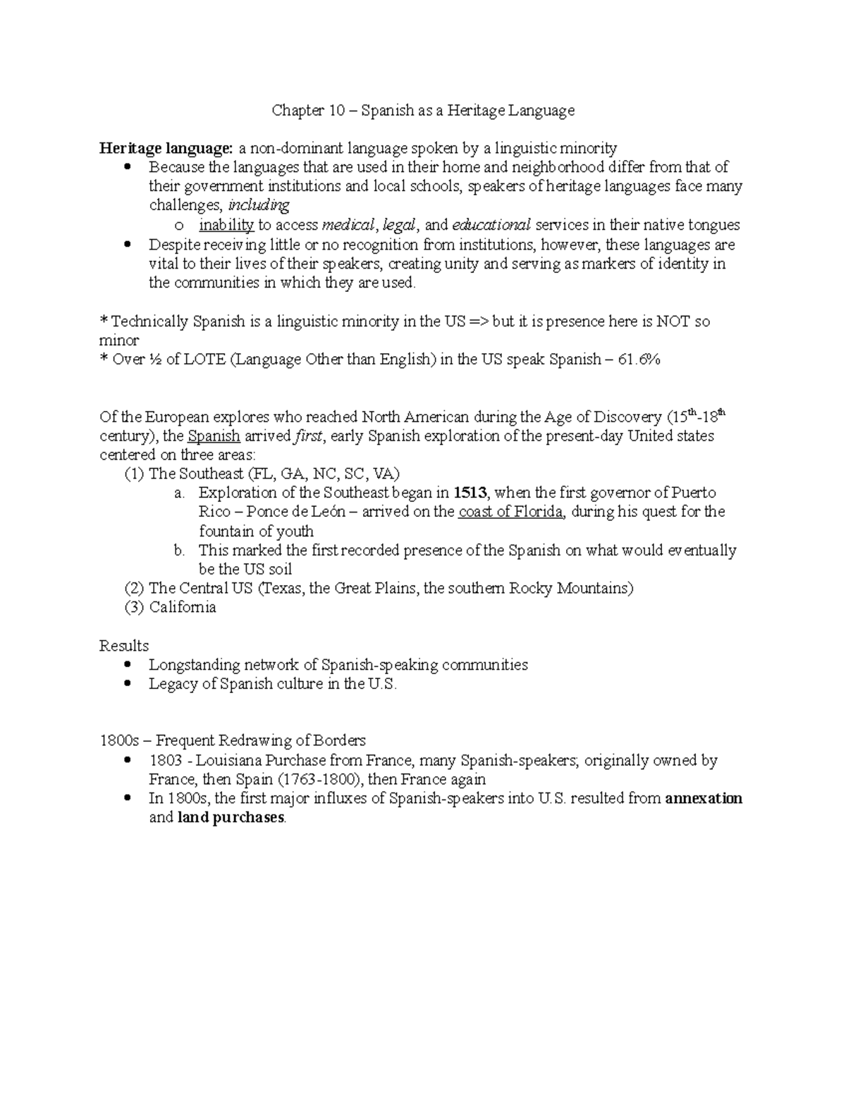 Chapter 10 - Spanish as a Heritage Language: Challenges & Legacy - Studocu