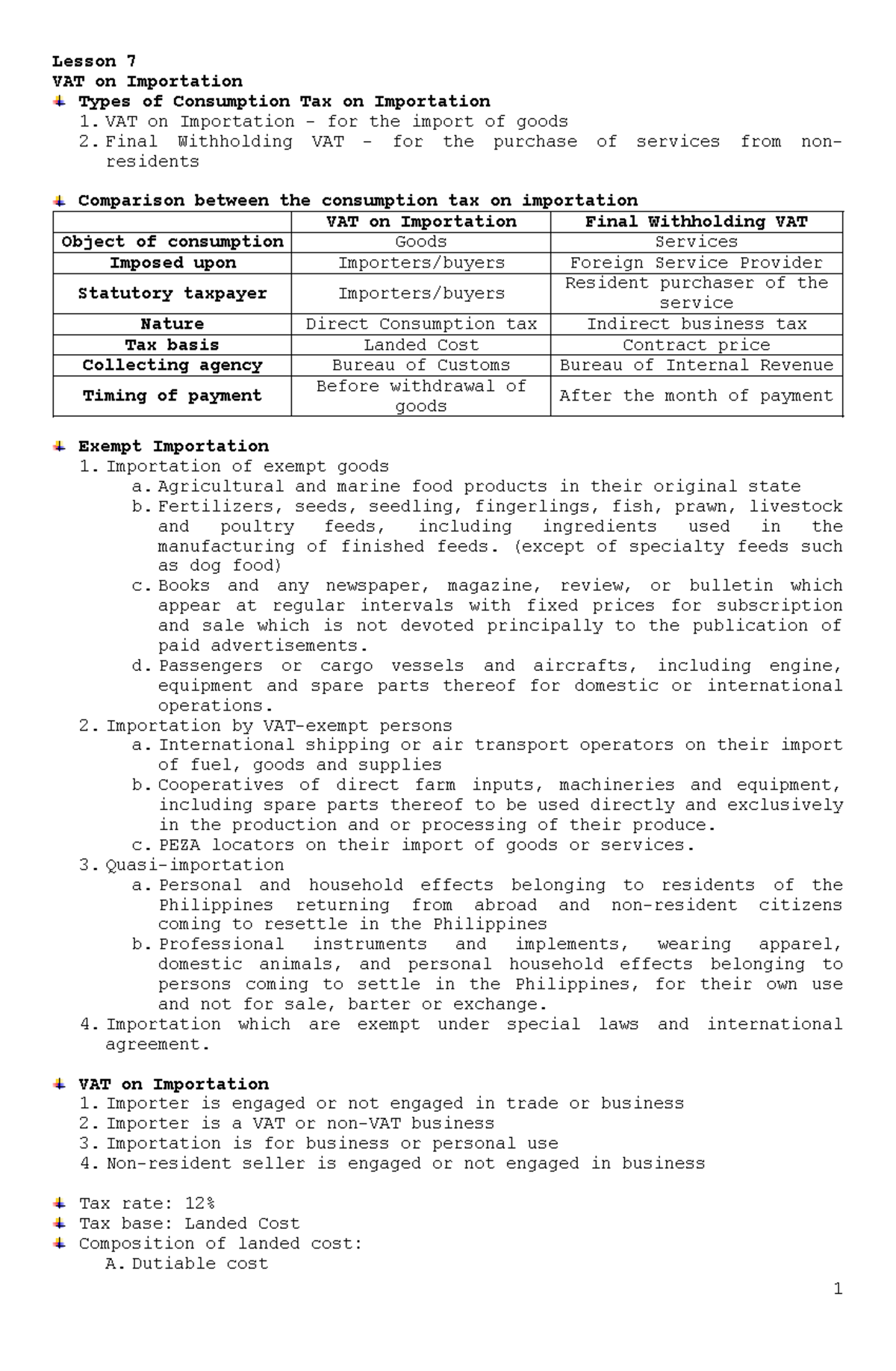 Lesson-7 - Business Taxation Lesson 7 - Lesson 7 VAT on Importation ...