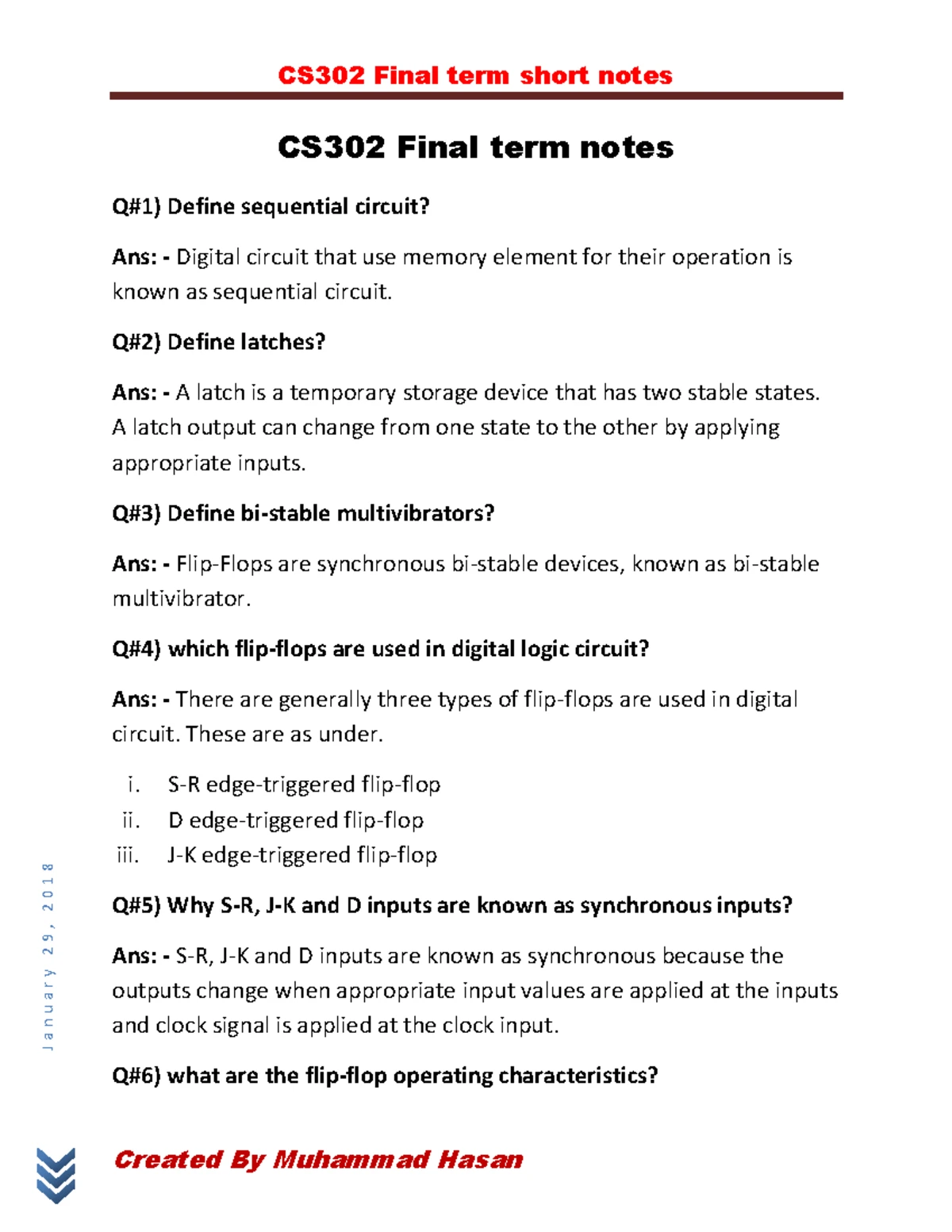CS302 Midterm Short notes - Digital Logic Design CS Provide by VUAnswer ... CS302 Midterm Short notes - Digital Logic Design CS Provide by VUAnswer ...