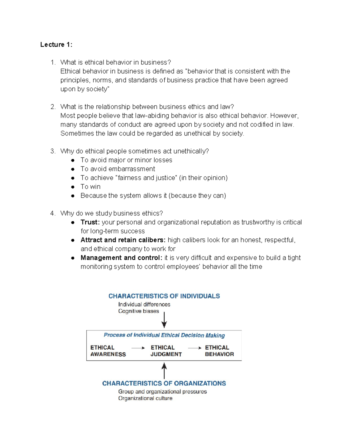 Business Ethics Notes - Lecture 1: 1. What is ethical behavior in ...