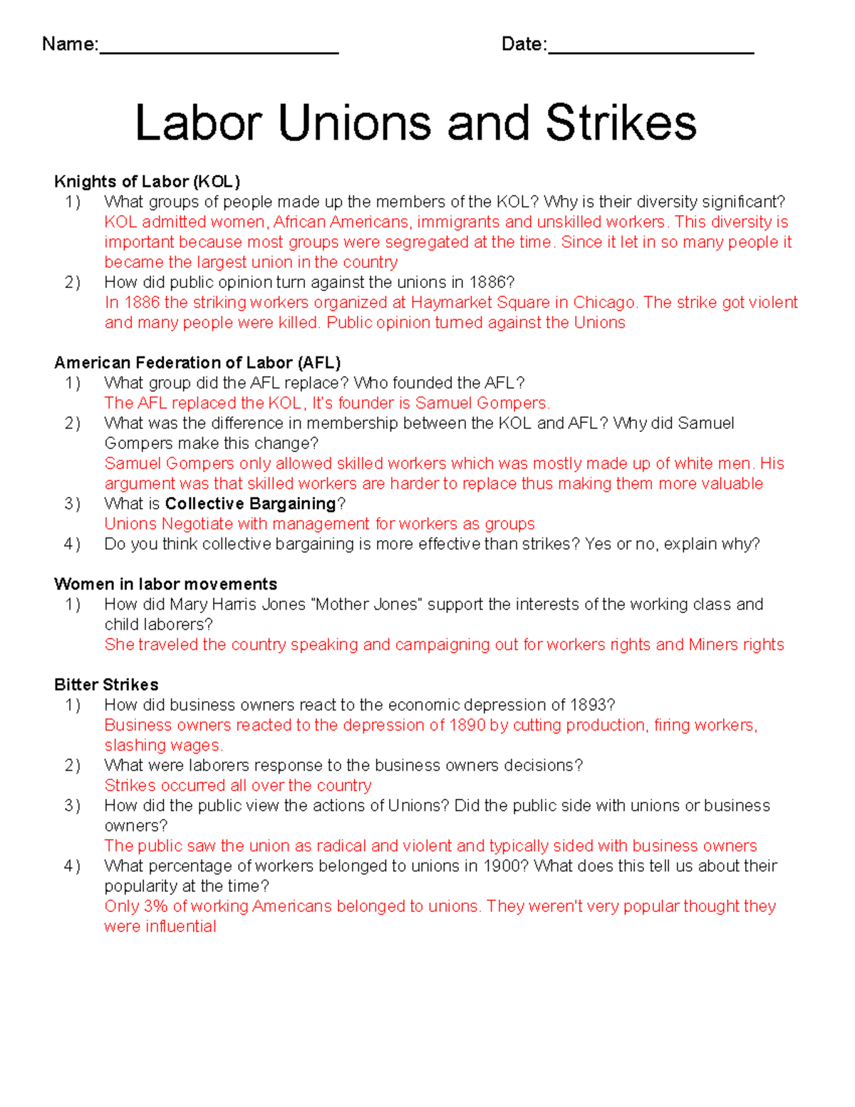 Labor Unions and Strikes: KOL vs. AFL Analysis - Studocu