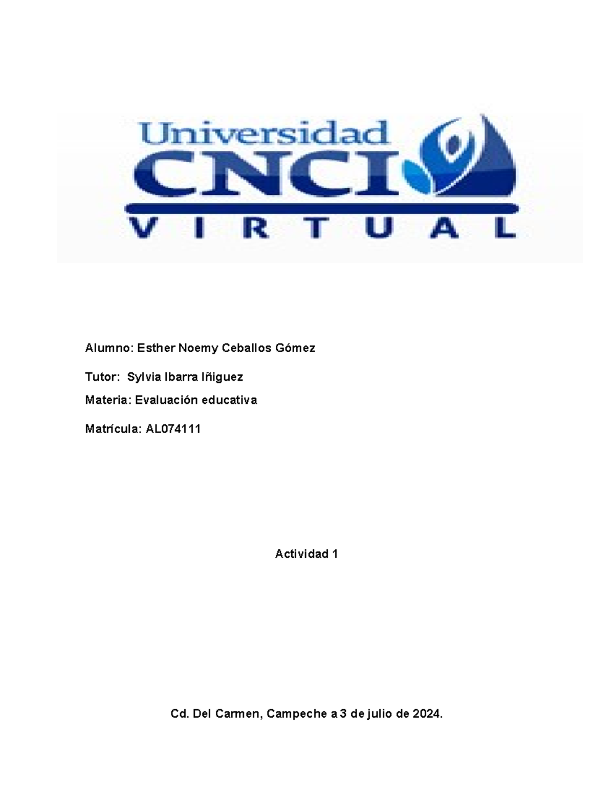 Actividad 1 de Evaluación Educativa - Alumno: Esther Ceballos - Studocu
