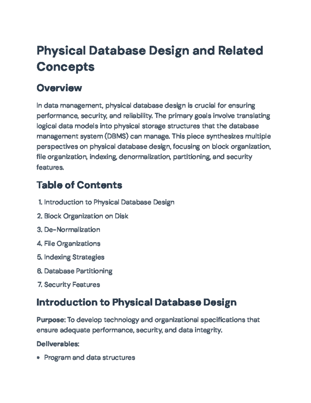 Physical Database Design Overview (CS 101: Final Exam Notes) - Physical ...