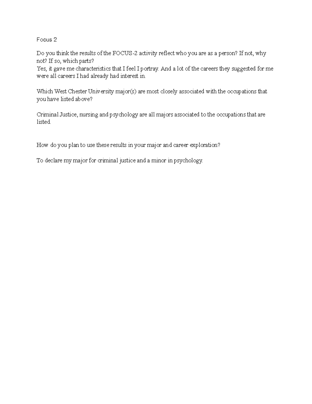 FOCUS-2 Personality Test Reflection & Career Exploration Insights - Studocu