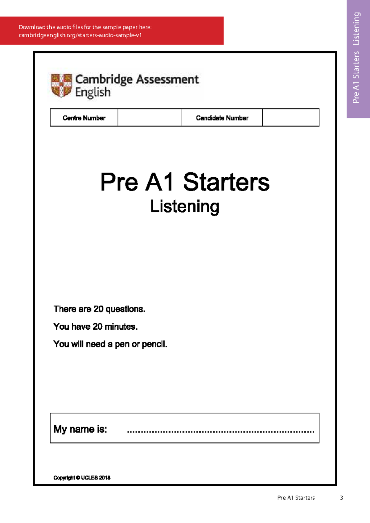 Pre A1 Starters Listening & Reading Practice Materials - Studocu