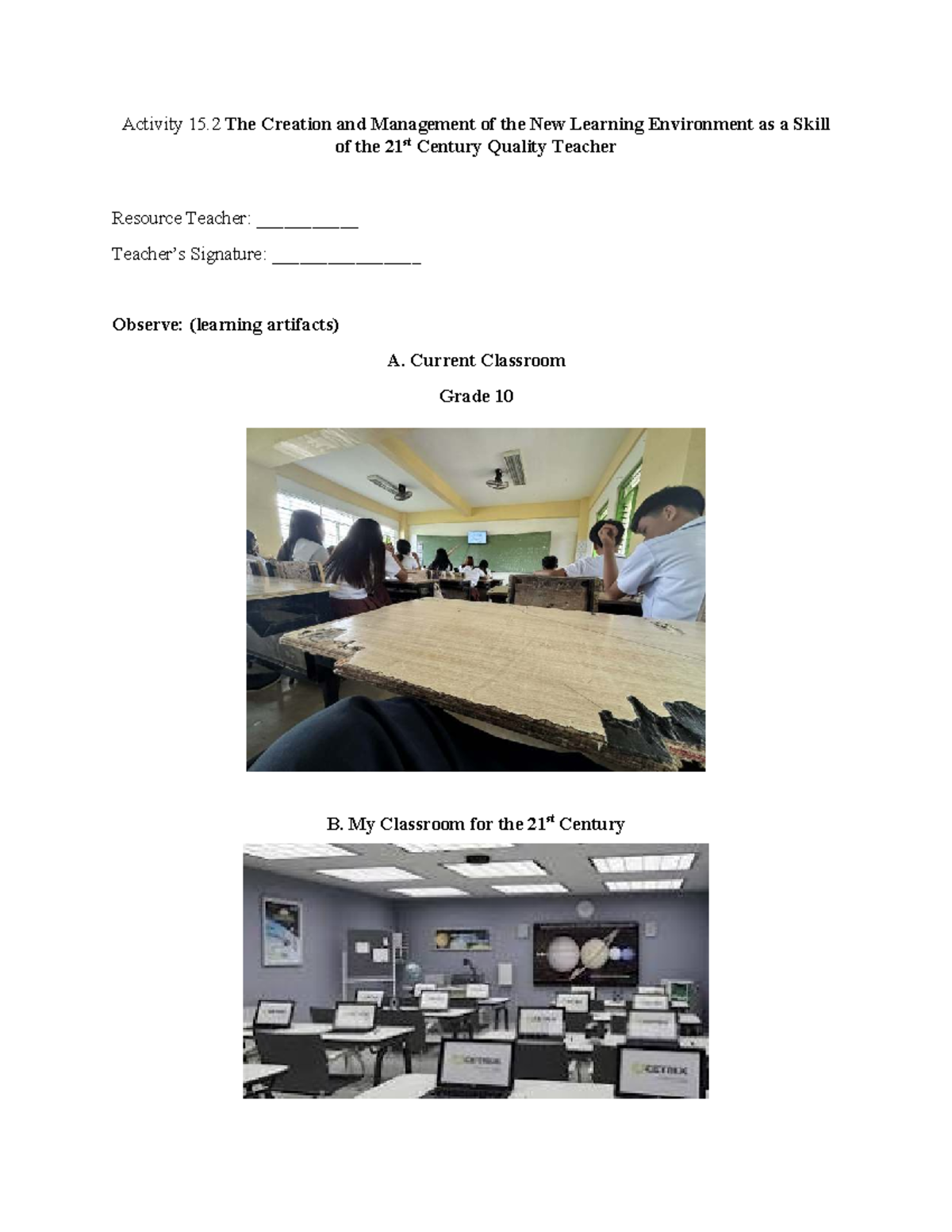 Activity 15.2: Creating a 21st Century Learning Environment - Studocu