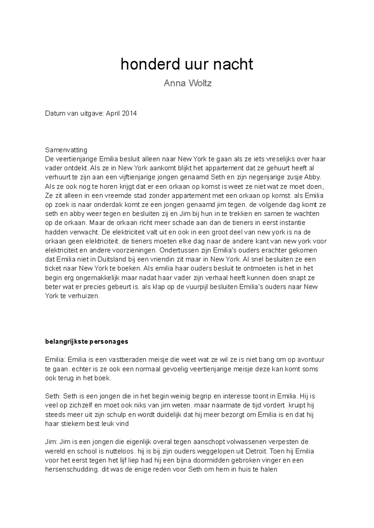 Verslag over "Honderd Uur Nacht" door Anna Woltz - Studeersnel