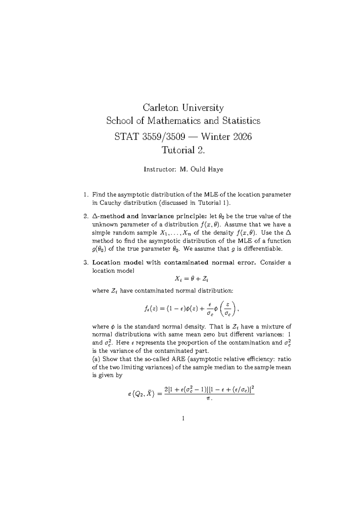 Stat 3559 Winter 2026 Tutorial 2: MLE Asymptotic Distribution Analysis ...