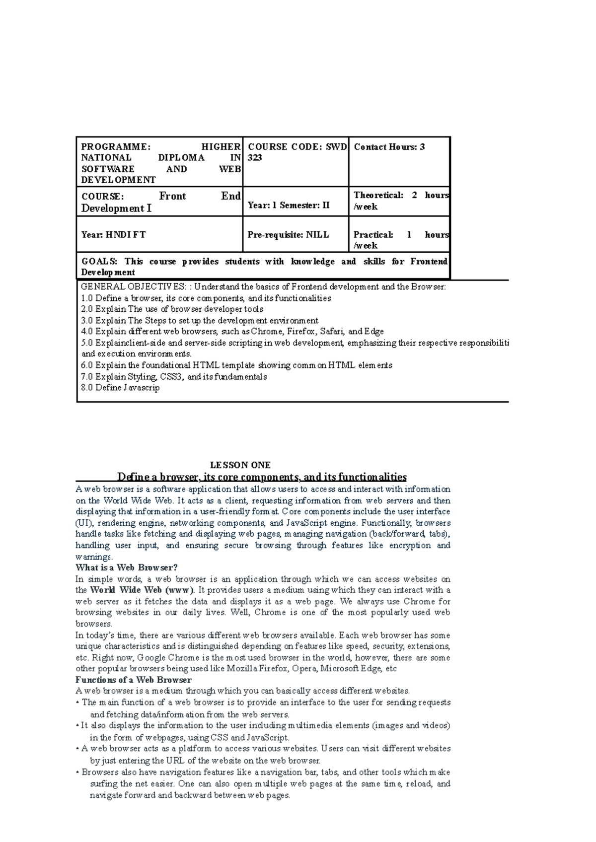 SWD 323 Front End Development Lesson Notes Update - Studocu