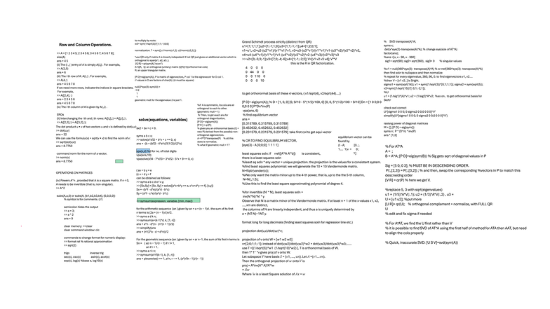Matrix Operations and QR Factorization: MATLAB References - Studocu