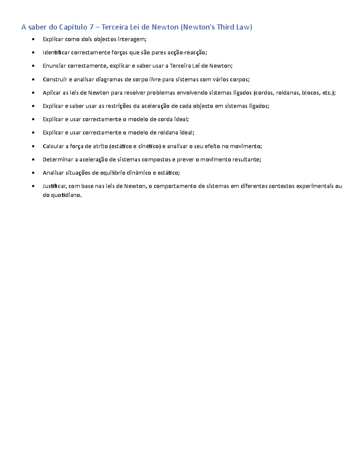 Capítulo 7: Terceira Lei de Newton - Forças e Aplicações - Studocu