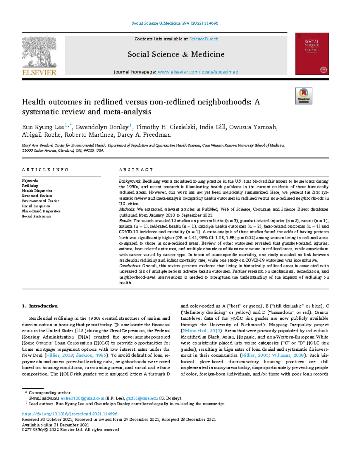 Health Impacts of Redlining: A Systematic Review (SSM 294) - Studocu