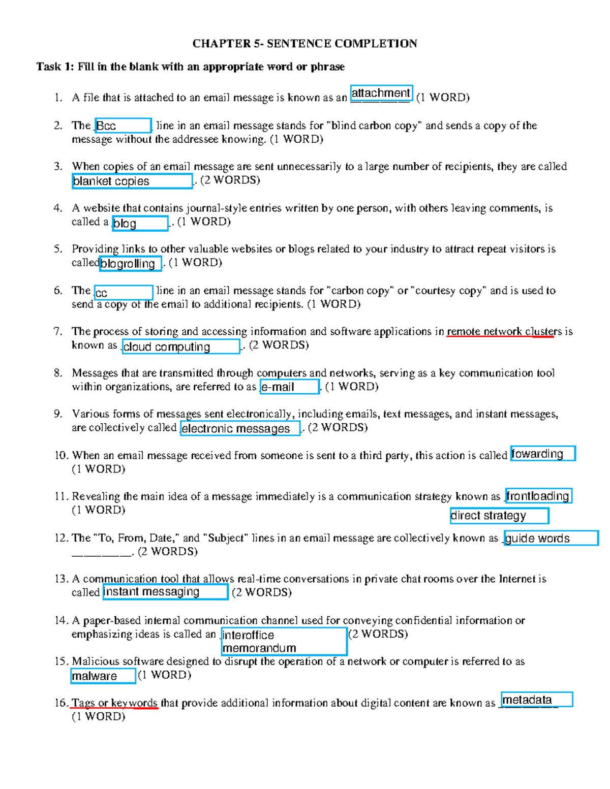 CHAPTER 5: Sentence Completion Practice for Email & Communication ...