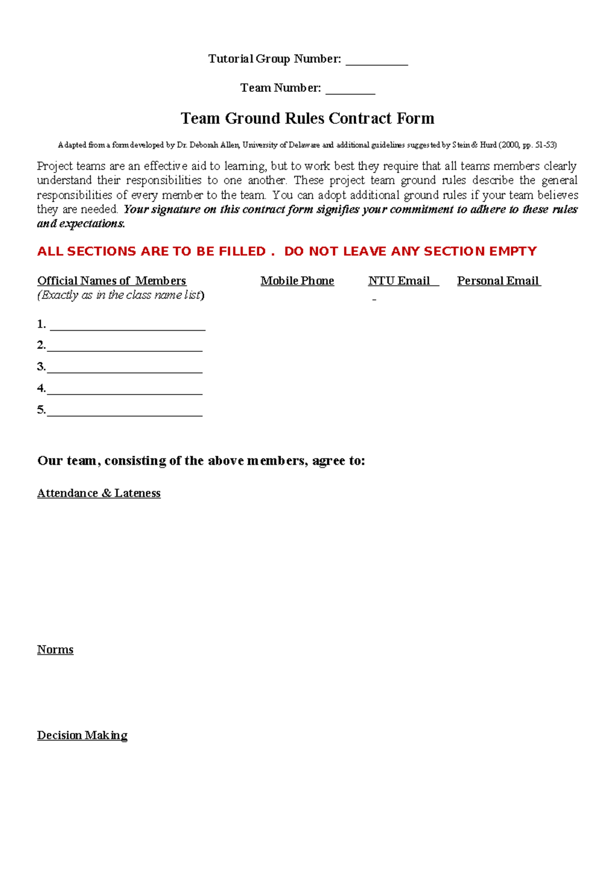 Latest Team Ground Rules Contract Form ( one per team) - Tutorial Group ...