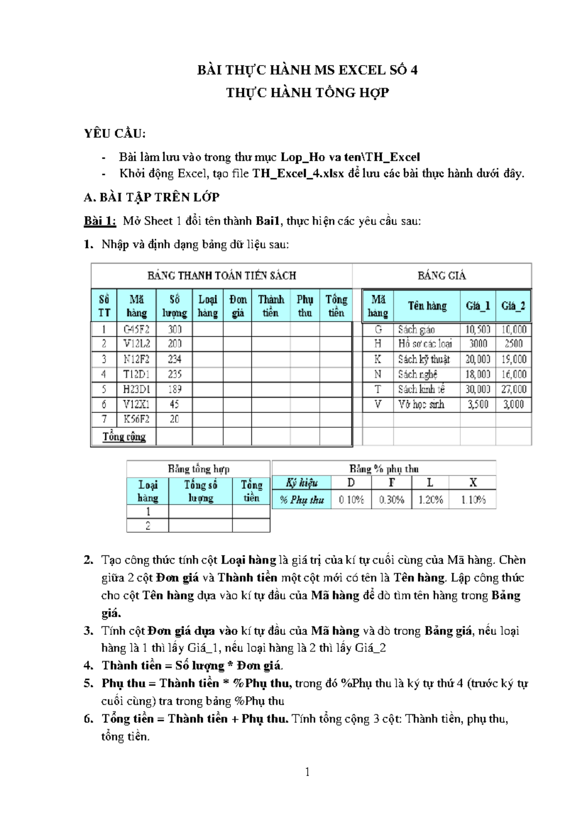 BÀI THỰC HÀNH MS EXCEL SỐ 4 - BÀI TẬP THỰC HÀNH EXCEL 2 - Studocu