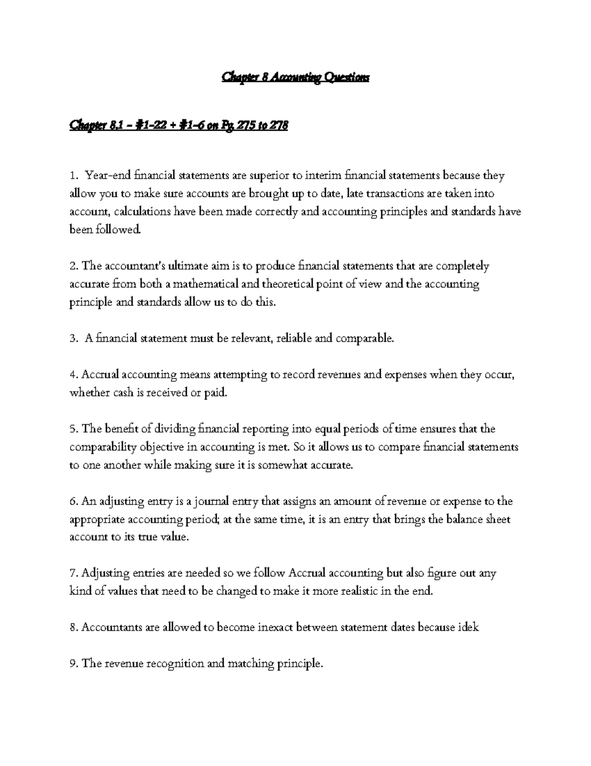 Chapter 8 Accounting Questions: Key Concepts & Principles - Studocu