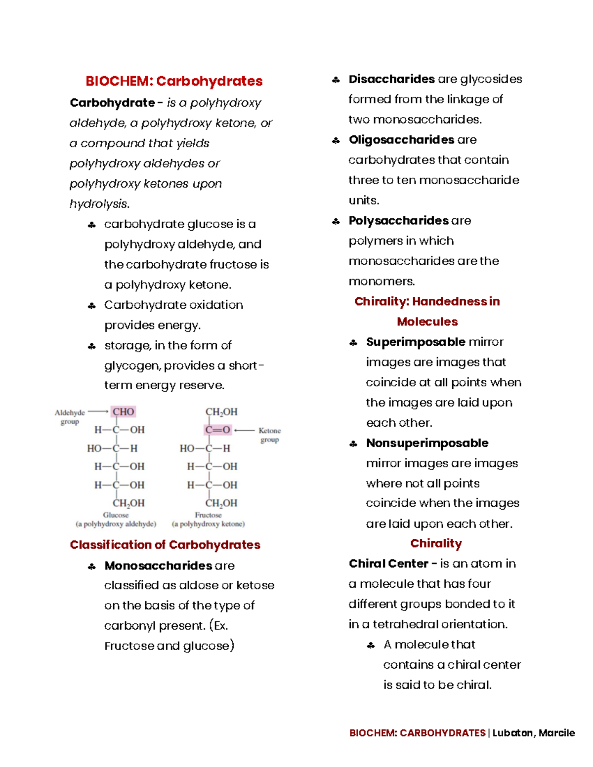 BIOCHEM: Carbohydrates Overview and Classification - Studocu