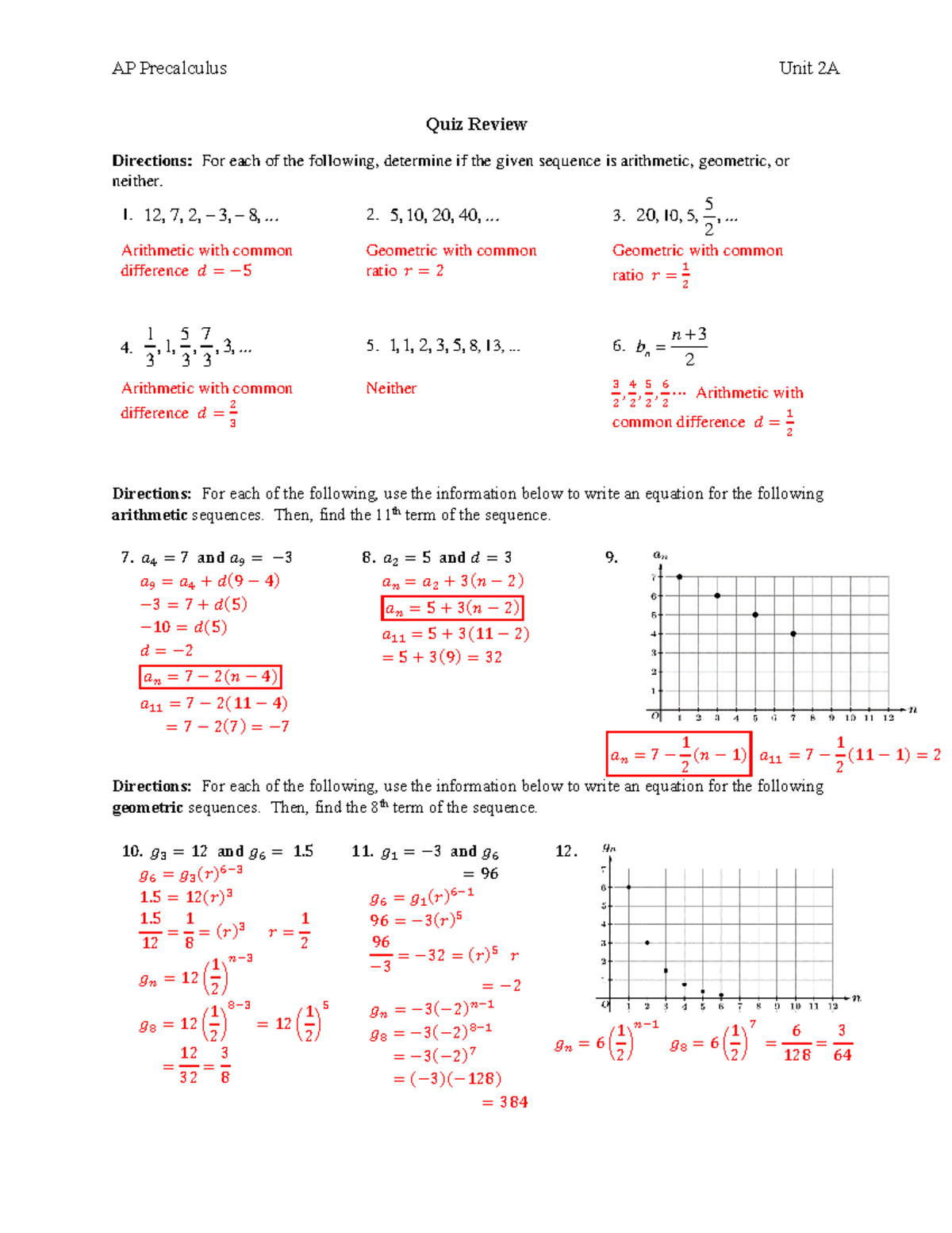 Unit 2A Quiz 1 Review Key - Quiz Review Directions: For each of the following, determine if the ...