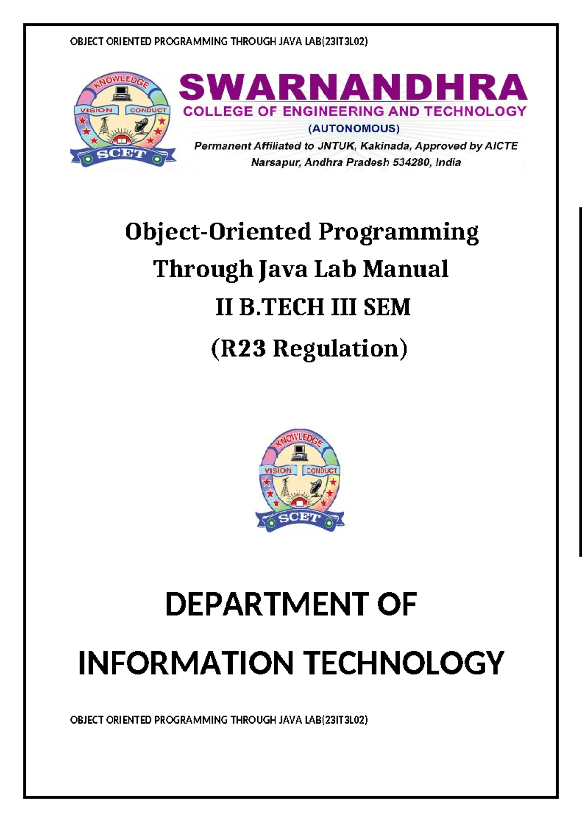 Java Lab Manual II (23IT3L02) - Object Oriented Programming Exercises ...