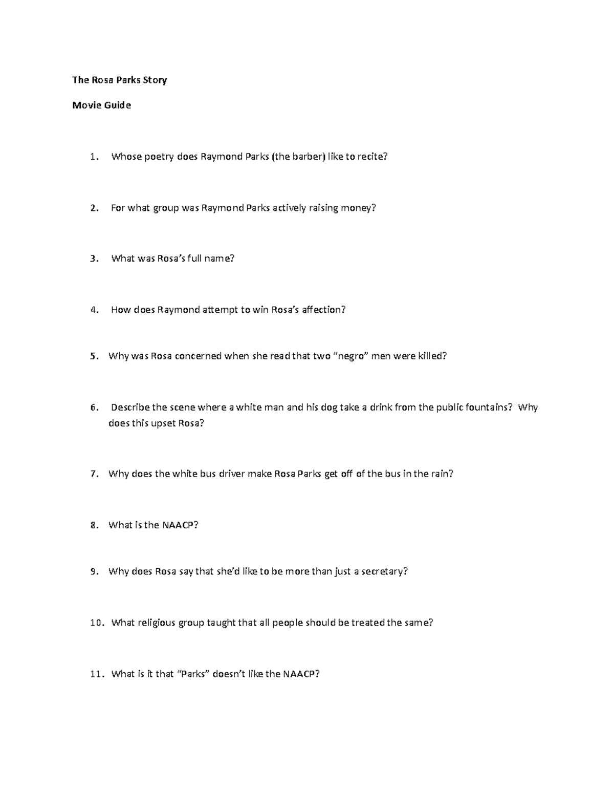 Copy of The Rosa Parks Story Movie Guide-1 - The Rosa Parks Story Movie ...