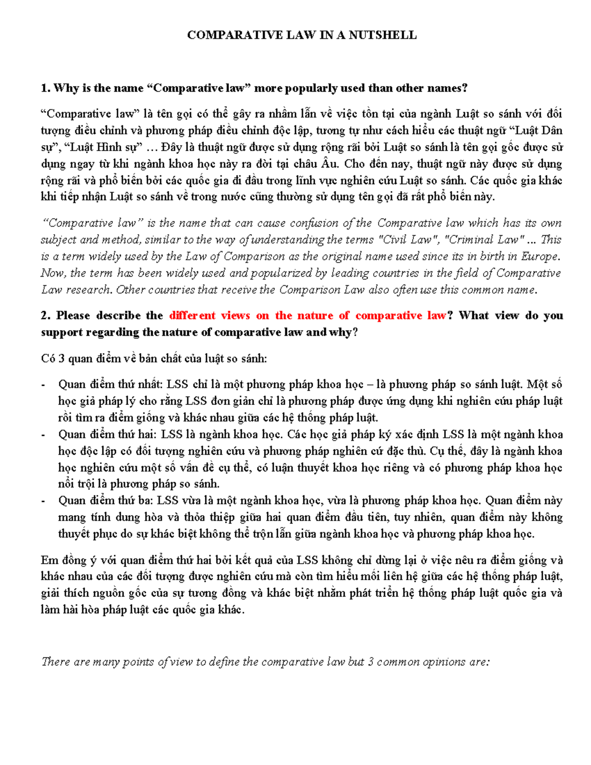 Final exam notes for comparative law (LAW 101) - Studocu