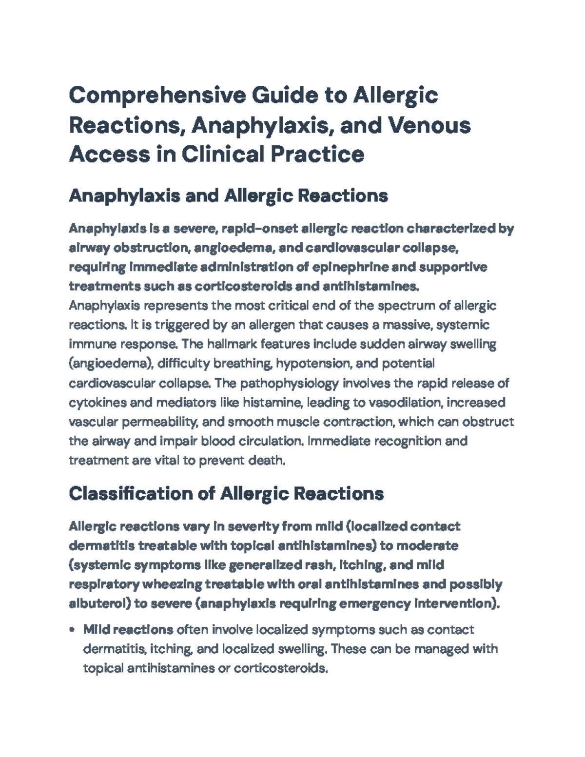 Comprehensive Guide to Anaphylaxis, Fluid Management, & IV Care ...